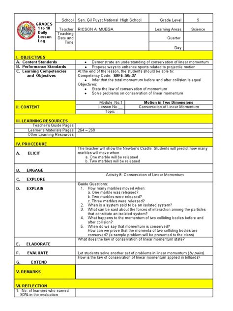Dll G9 7es Module 1 Lesson 11 Pdf Momentum Learning