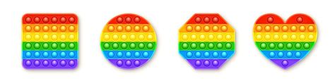 컬러풀한 실리콘 안티 스트레스 팝 그것은 흰색 배경에 고립 된 장난감 아이들을위한 트렌디 한 감각 게임 밝은 색상의 터지는 거품무지개 푸시 팝 만지작 장난감 벡터