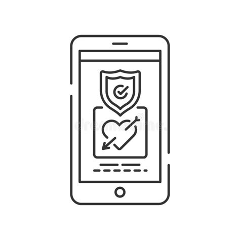 Dating Safety On Smartphone Screen Black Line Icon Personal Data Security Concept Sign For Web