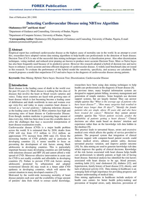 pdf detecting cardiovascular disease using nbtree algorithm