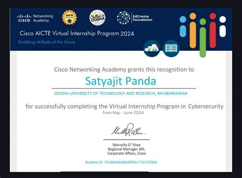 Satyajit Panda On Linkedin Cybersecurity Internship Cisco Aicte
