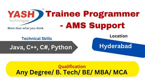 Yash Technologies Career Jobs 2024 Trainee Programmer Ams Support