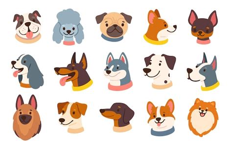 Premium Vector Dog Avatars Cartoon Dog Faces Various Doggy Heads Cute