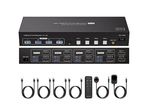 LUOM HDMI HDMI KVM Switch 2 Monitors 4 Computers With 4 USB 3 0 Hub 4K 60Hz Ultra HD