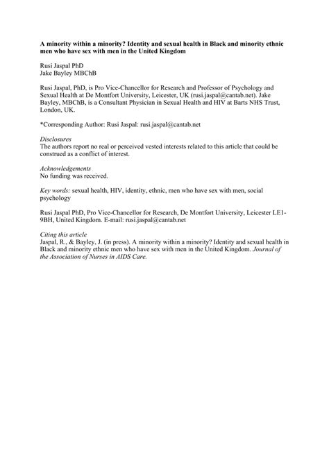 Pdf A Minority Within A Minority Identity And Sexual Health In Black And Minority Ethnic Men
