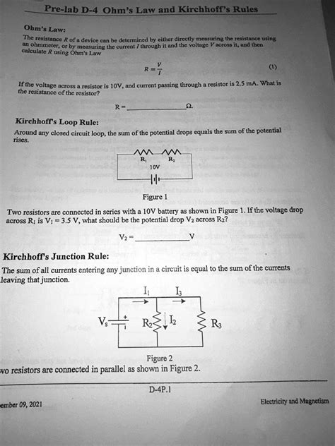 Solved Pre Lab D 4 Ohms Law And Kirchhoffs Rules Ohms Law