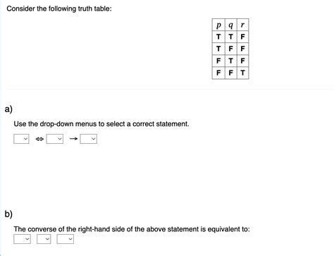 solved consider the following truth table a use the