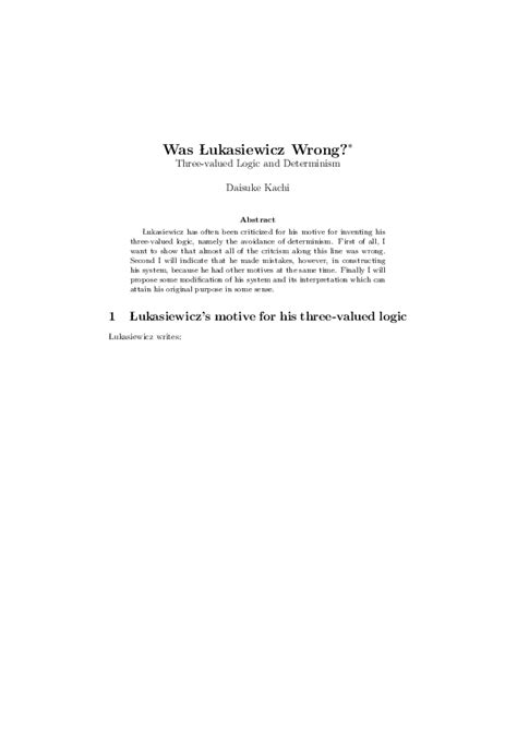 Pdf Was Lukasiewicz Wrong Three Valued Logic And Determinism