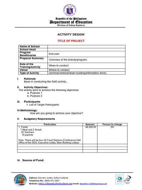 Gad Activity Design Template Pdf
