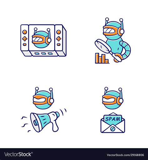 Web Robots Color Icons Set Game Propaganda Vector Image