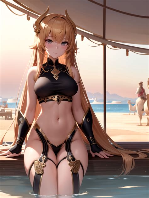 Reflective Waters In The Oasis Pond Scorching Sun Creating Dynamic Shadows Camels Resting By