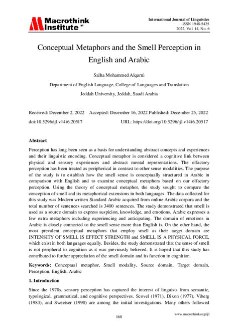 Pdf Conceptual Metaphors And The Smell Perception In English And Arabic