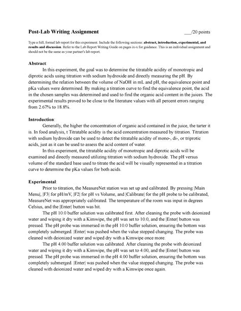 LAB 8 Post Lab Writing Post Lab Writing Assignment 20 Points Type A Full Formal Lab