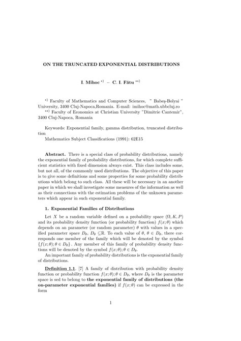 Pdf On The Truncated Exponential Distributions