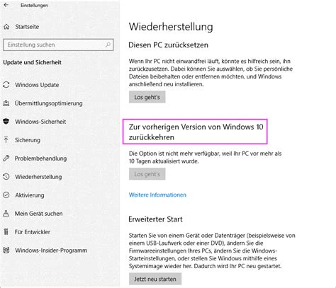 deinstallation zurückkehren downgrade von win 10 22h2 auf 21h2 oder früher minitool