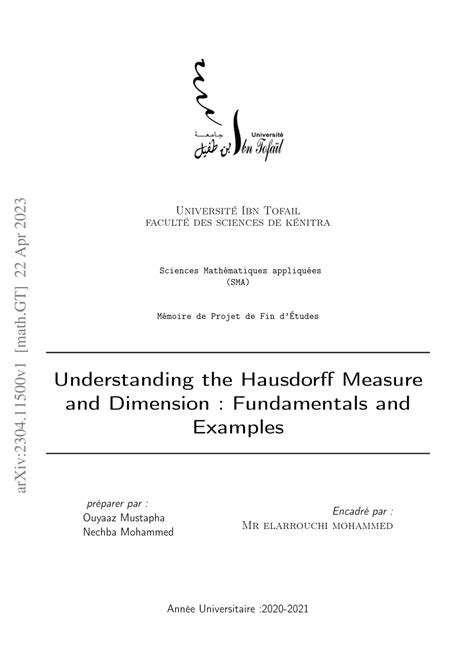 Pdf Understanding The Hausdorff Measure And Dimension Fundamentals And Examples