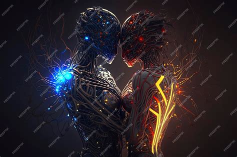premium photo the embrace of two lovers pose of humanoid female and