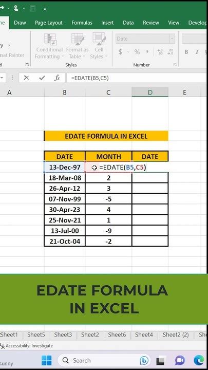 Edate Formula In Excel Excelshorts Shorts Exceltutorial Exceltips