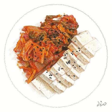 Mouthwatery Gallery Trên Instagram “ 두부김치 집밥 사용된 지구색연필 총 11 색 맛까지 새하얀 두부와 짭짤한 볶음김치의 조화 입에