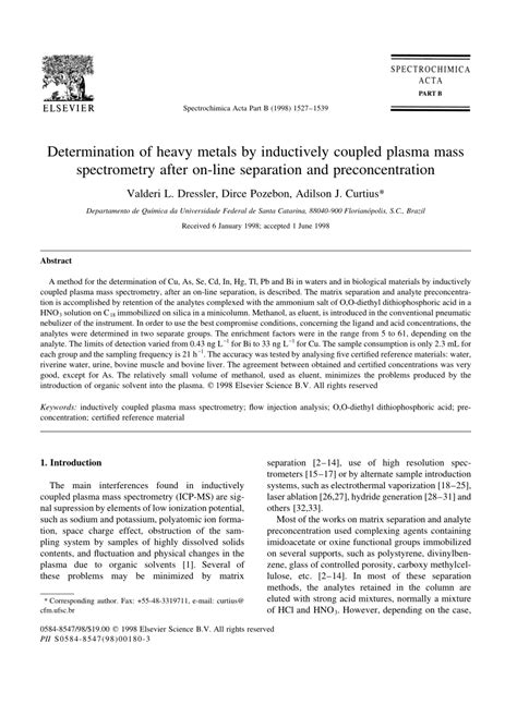 Pdf Determination Of Heavy Metals By Inductively Coupled Plasma Mass Spectrometry After On