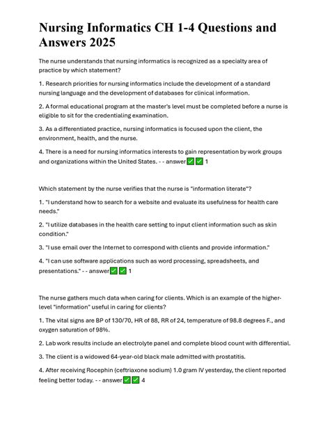 Nursing Informatics Ch 1 4 Questions And Answers 2025 Exams Nursing Docsity