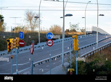 Many Traffic Signals At A Junction In A Contemporary Modern City Stock