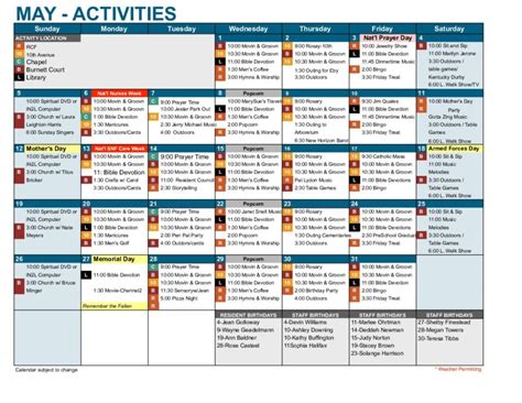 Activities Calendar