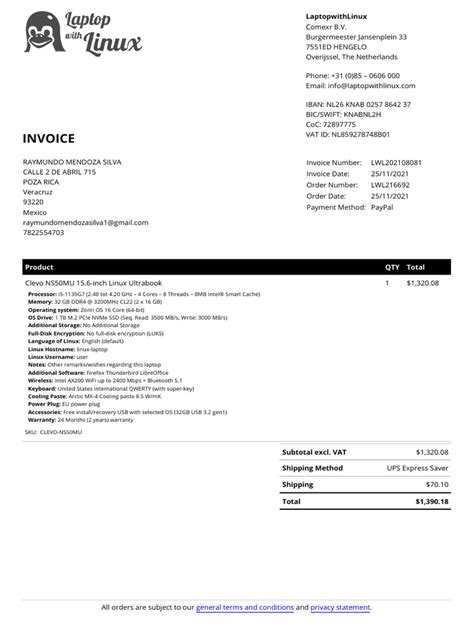 Invoice Lwl202108081 Pdf Computer Architecture Computing