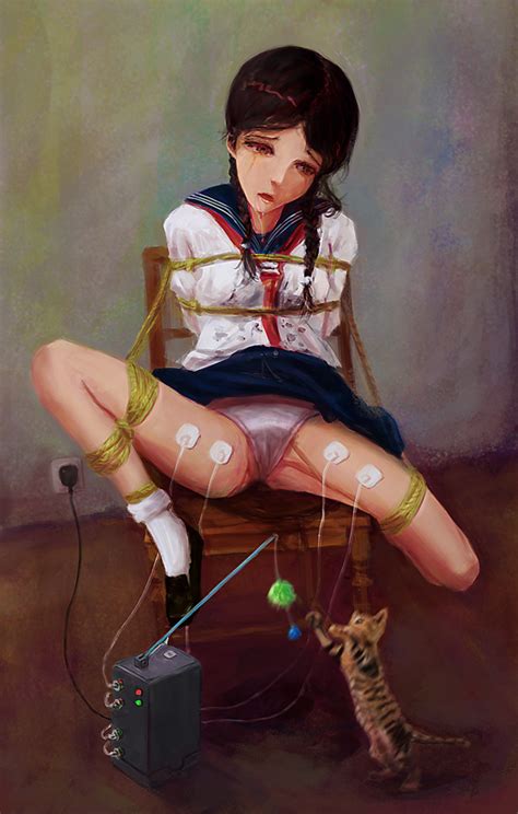 Rule 34 Arms Behind Back Black Hair Bondage Bondage Bondage Crotch Rope Electricity Female