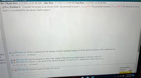 Solved Problem 2: Consider two points in an electric field. | Chegg.com