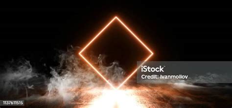 연기 추상 네온 어두운 그런 지 구체적인 배경 아스팔트 착시 형광 황색 주황색 활기 빛나는 빈 공간 공상 과학 Fi 미래 지향적 인 가상 현실 단계 3d 렌더링 0명에 대한