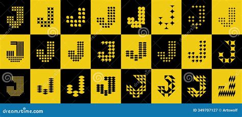 Flat Line Abstract Initial J Letter Logo Set Stock Vector