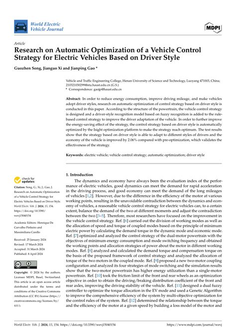 PDF Research On Automatic Optimization Of A Vehicle Control Strategy For Electric Vehicles
