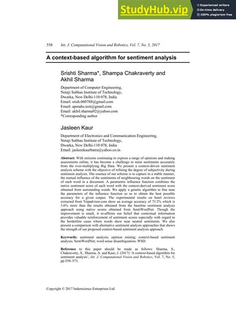 A Context-Based Algorithm For Sentiment Analysis | PDF