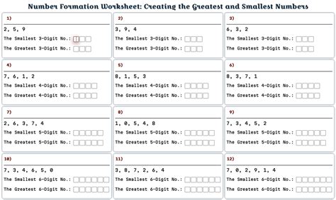 number formation worksheet creating the greatest and smallest numbers