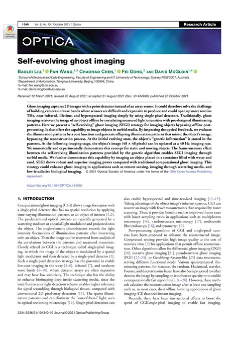 Pdf Self Evolving Ghost Imaging