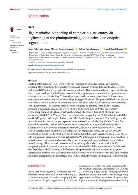 High Resolution Bioprinting Of Complex Bio Structures Via Engineering Of The Photopatterning