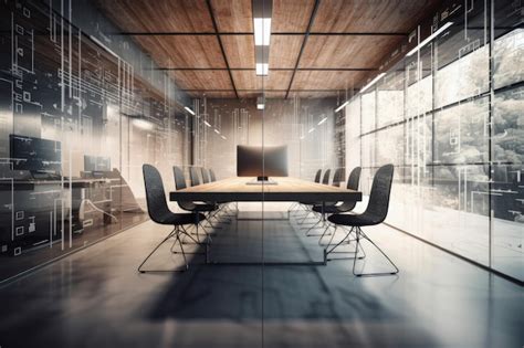 Premium Ai Image Modern Workspace With A Computer On A Long Table