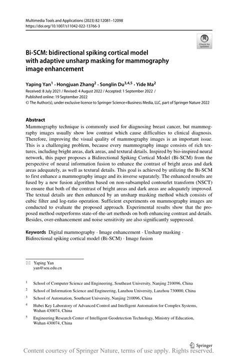 Bi Scm Bidirectional Spiking Cortical Model With Adaptive Unsharp Masking For Mammography Image