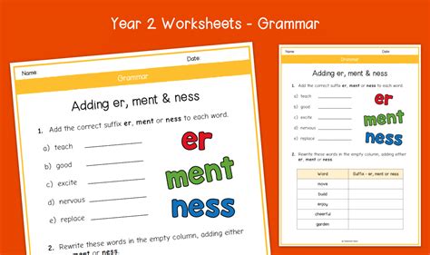 Year 2 Adding The Suffixes Er Ment And Ness To Words Worksheets Ks1 Grammar Primary