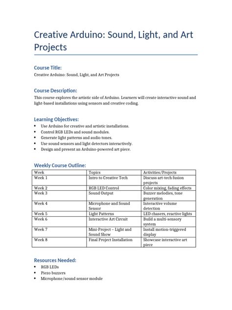 Arduino Syllabus 5 Creative Sound Light Art Pdf