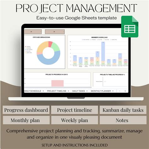 Project Management Google Sheets Template Task Tracker Calendar Planner Project Management