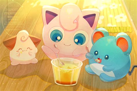 Piyokonoenikki Cleffa Jigglypuff Marill Nintendo Pokemon Absurdres Commentary Request