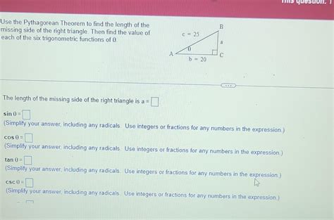 Solved Use The Pythagorean Theorem To Find The Length Of The