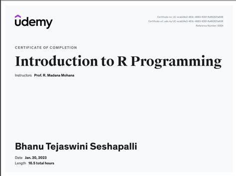Bhanu Tejaswini Seshapalli On Linkedin Rprogramming Udemy