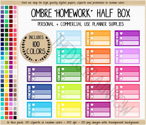 Sale 100 Homework Box Sticker Assignment Sticker School Sticker Teacher Digital Planner Heart