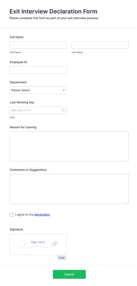 Exit Interview Declaration Form Template Jotform