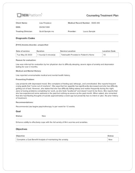 Printable Treatment Plan Template