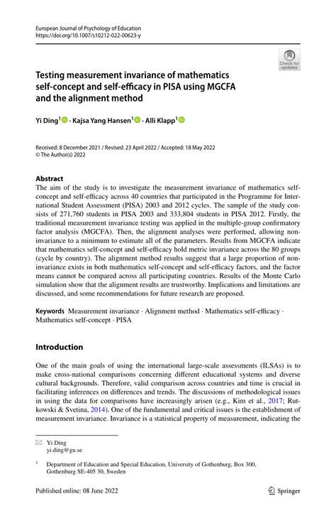 Pdf Testing Measurement Invariance Of Mathematics Self Concept And Self Efficacy In Pisa Using