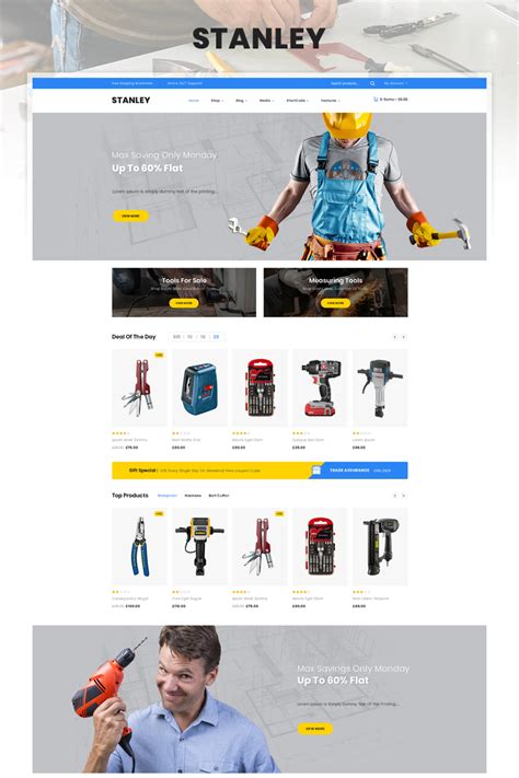 Инструменты хозяйственный магазин тема Woocommerce Stanley Woocommerce шаблон интернет